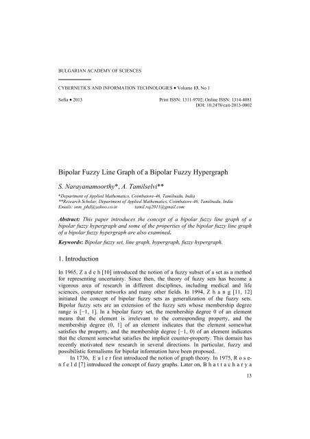 Bipolar Fuzzy Line Graph of a Bipolar Fuzzy Hypergraph Bipolar Fuzzy Line Graph of a Bipolar Fuzzy Hypergraph