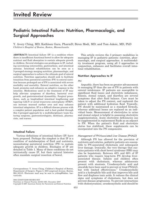 Pediatric Intestinal Failure: Nutrition, Pharmacologic, and Surgical ...