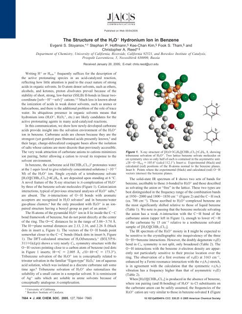 The Structure of the H3O+ Hydronium Ion in Benzene - Kimyasanal