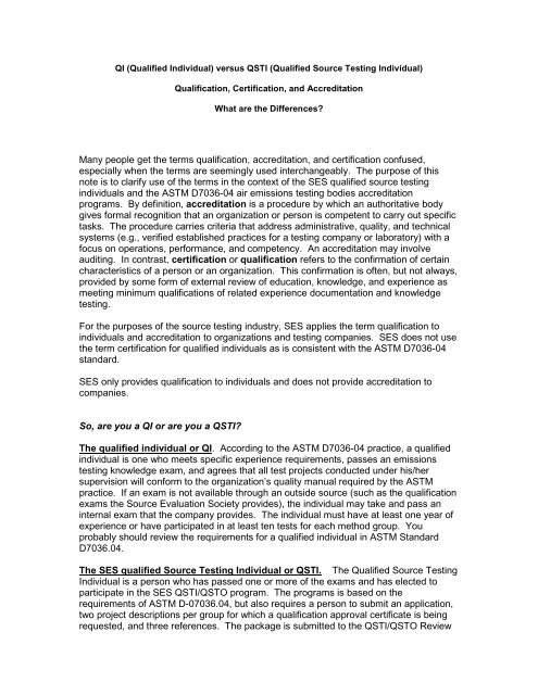 QI versus QSTI - Source Evaluation Society