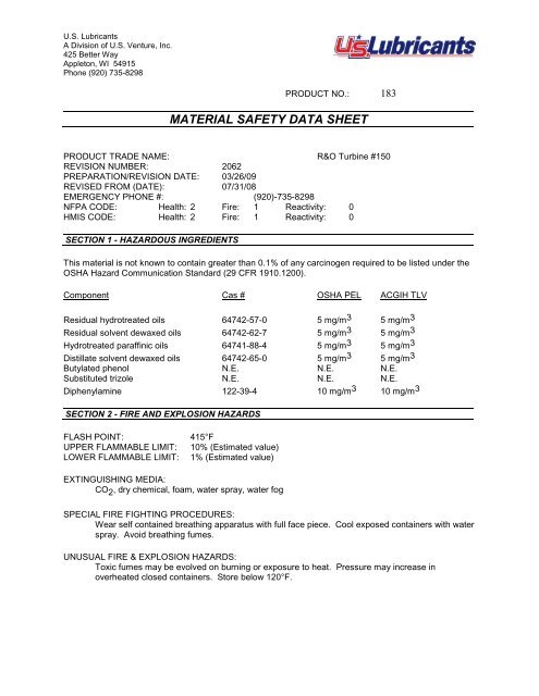 MSDS - US Lubricants