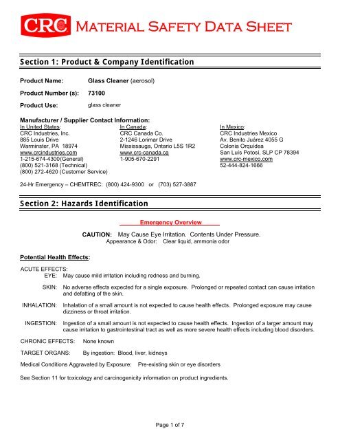 Material Safety Data Sheet - CRC Industries