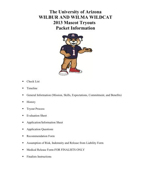 Mascot Tryout Packet - University of Arizona Athletics