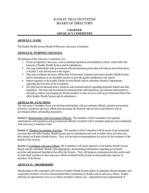 Advocacy Committee Charter