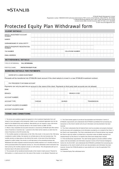 Protected Equity Plan Withdrawal form - Stanlib