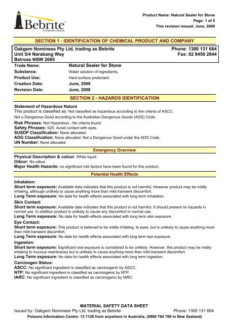 View MSDS - Natural Cleaning Products