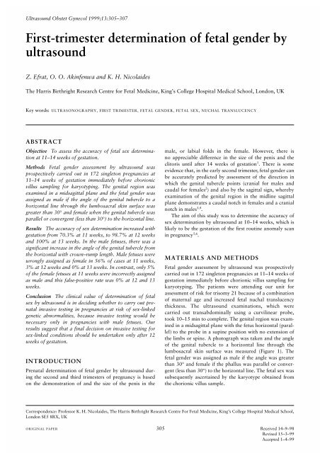 First-trimester determination of fetal gender by ultrasound