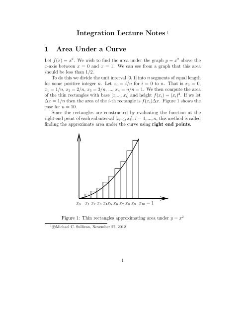 Integration Lecture Notes 1 1 Area Under a Curve - Michael Sullivan