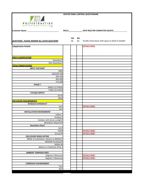 Heater Control Panel Worksheet - Marshall Wolf Automation