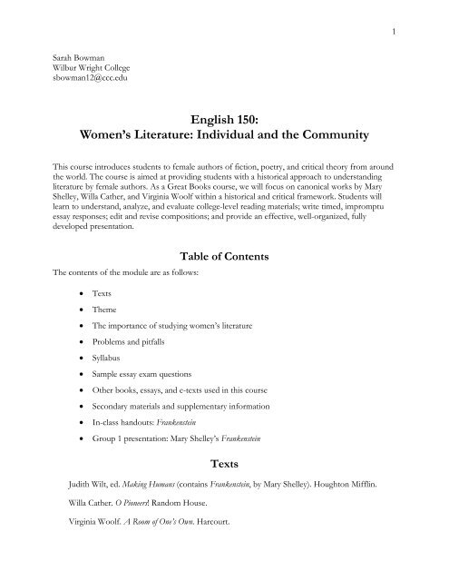 Women's Literature - National Great Books Curriculum