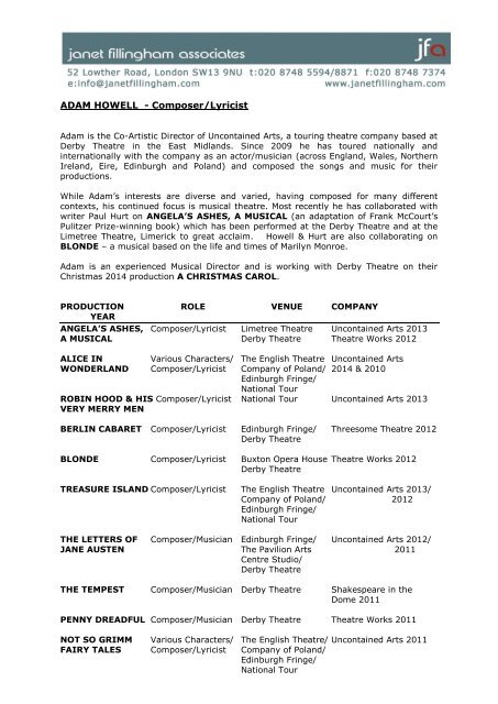 View Adam's CV - Janet Fillingham Associates