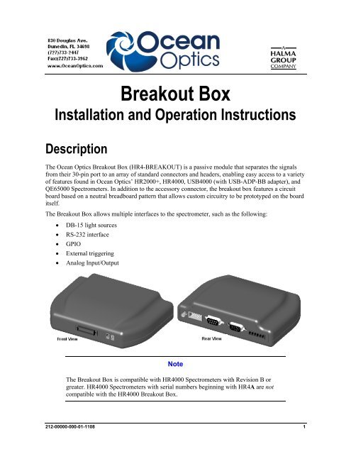 HR4 Breakout Box Installation and Operation - Ocean Optics
