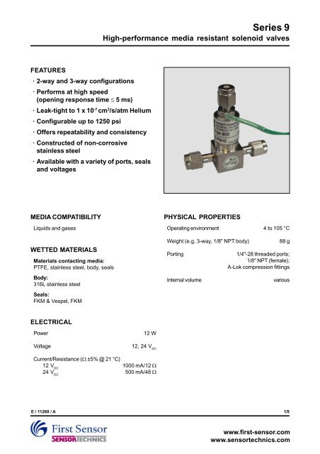 Series 9 solenoid valve - Sensortechnics