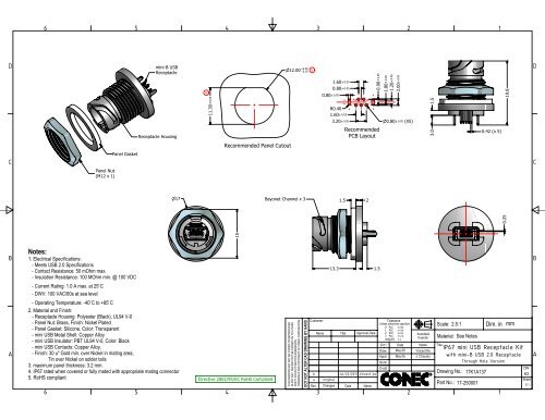 IP67 Mini USB Technical Drawings - CONEC IP67 Rated Connectors