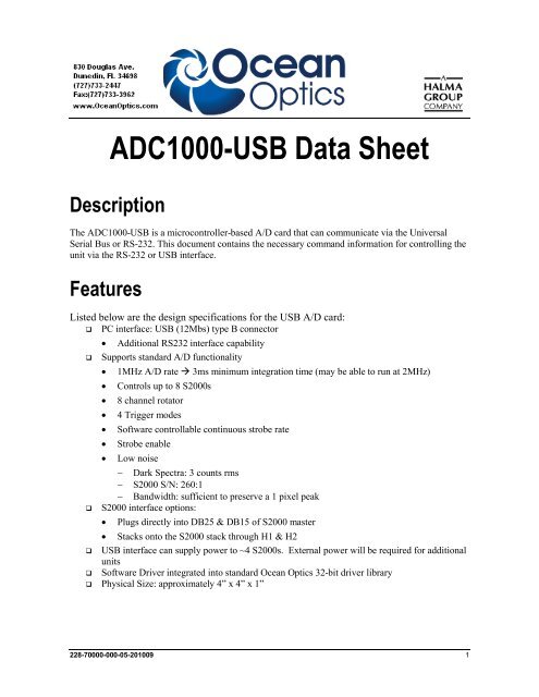 ADC1000 OEM Data Sheet - Ocean Optics