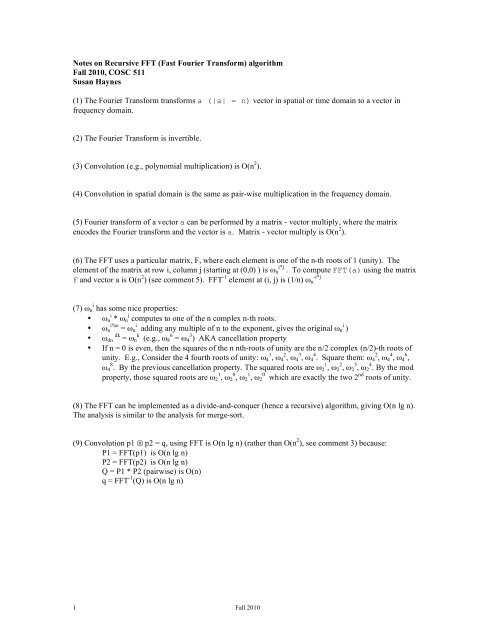 Notes On Recursive Fft Fast Fourier Transform Algorithm Fall