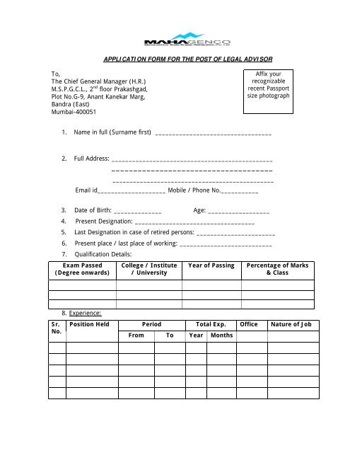 Application Form - Mahagenco
