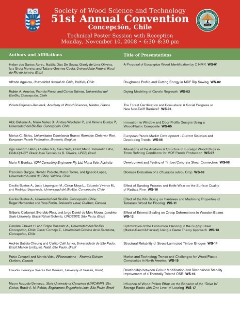 Technical Poster Session - Society of Wood Science and Technology