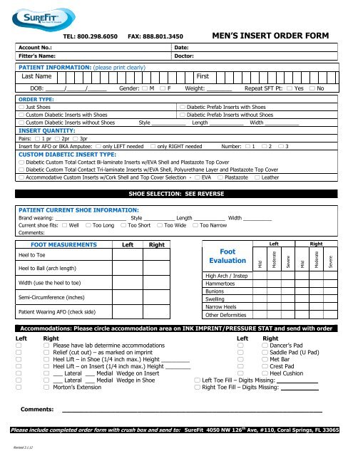 MEN'S INSERT ORDER FORM - SPS