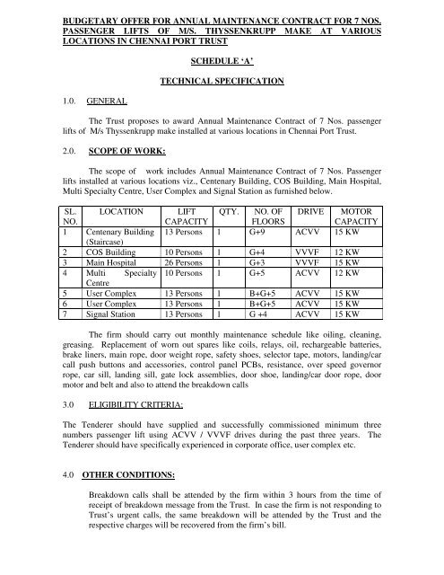 budgetary offer for annual maintenance contract ... - Port of Chennai