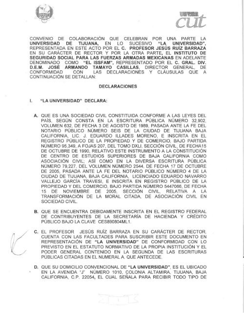 CONVENIO DE COLABORACiÃ N QUE CELEBRAN POR ... - Issfam