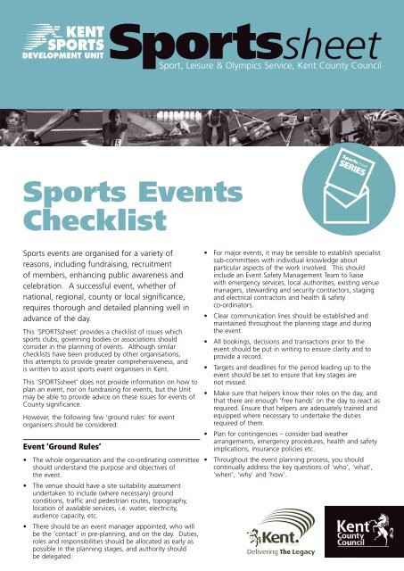 Sports Events Checklist - Kent Sport