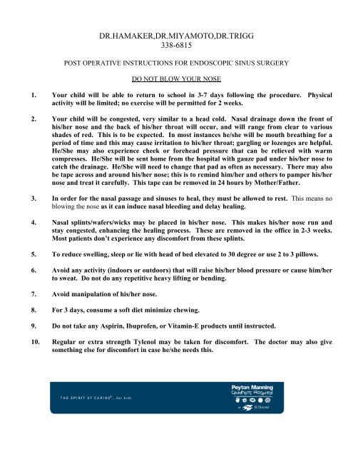 Post-Op Instructions for Patients Undergoing Endoscopic Sinus ...