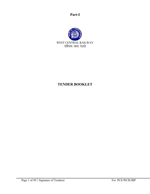 tender booklet - West Central Railway - Indian Railway