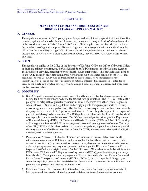 Department of Defense (DOD) Customs and Border Clearance ...