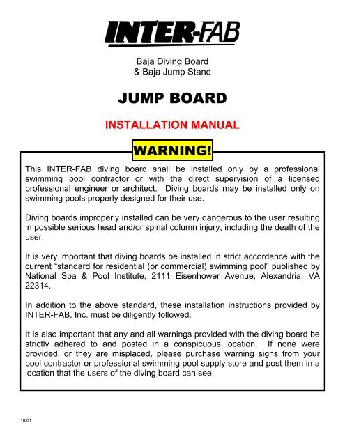 Interfab Diving Boards Baja Instruction Manual - INYOPools.com