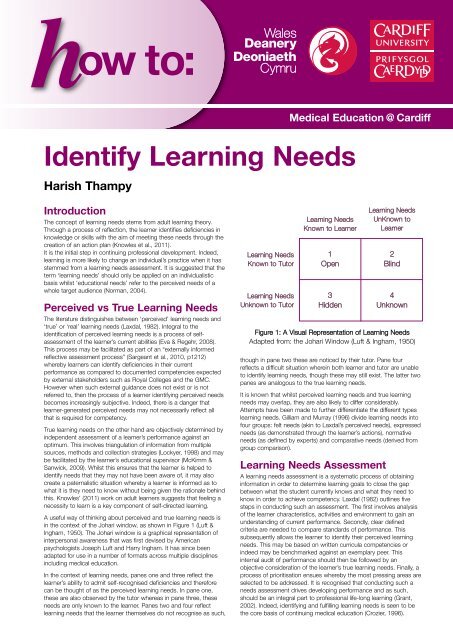 How To Identify Learning Needs - Wales Deanery