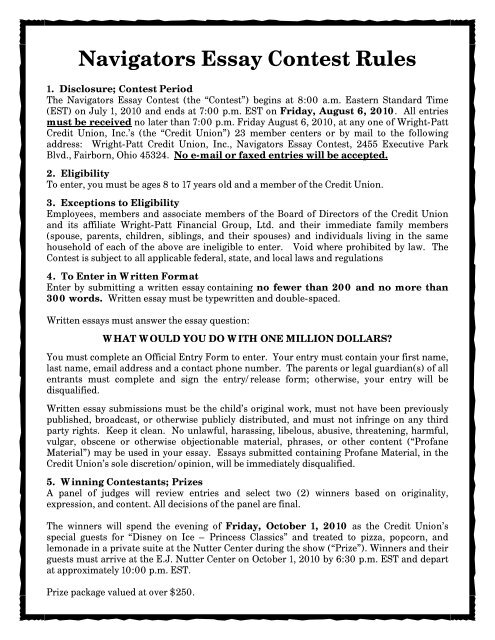 Navigators Essay Contest Rules - Wright-Patt Credit Union
