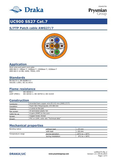 UC900 SS27 Cat.7 - Draka Communications - Prysmian Group