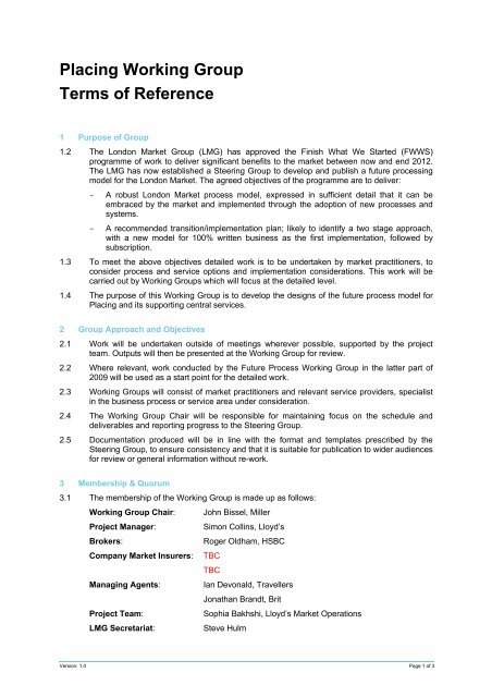 Future Process Model Placing Working Group â Terms of Reference