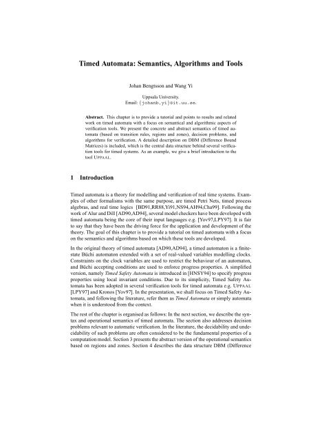 Timed Automata Semantics Algorithms And Tools 6173