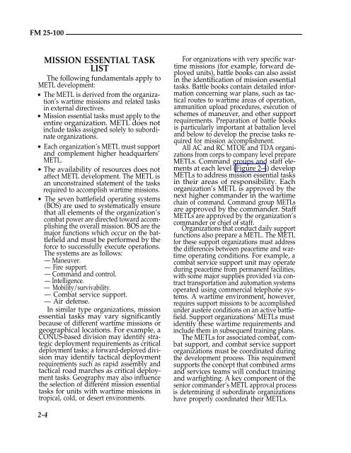 FM 25-100 MISSION ESSENTI