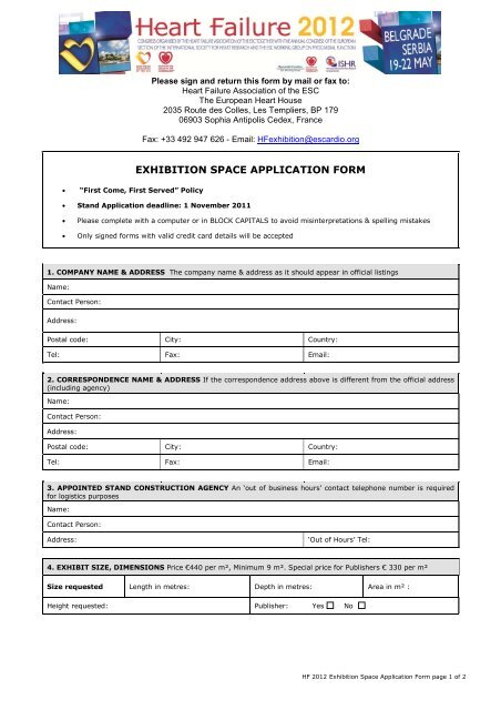 EXHIBITION SPACE APPLICATION FORM - ESCexhibition.org, as