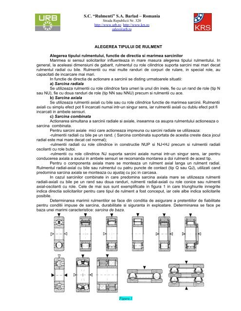 Selectarea tipului de rulment - S.C. Rulmenti Barlad S.A.