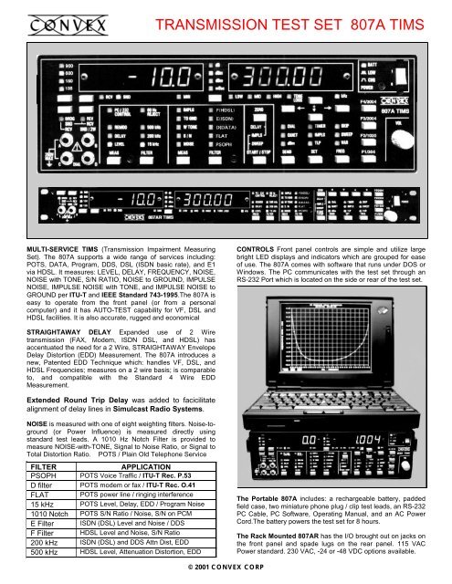 TRANSMISSION TEST SET 807A TIMS - Convex Corporation