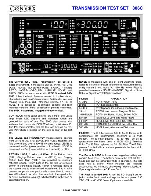 TRANSMISSION TEST SET 806C - Convex Corporation