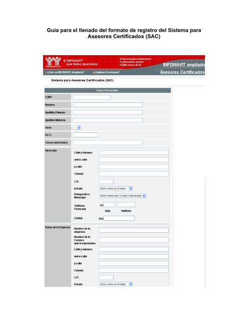 GuÃ­a para el llenado del formato de registro del Sistema ... - Infonavit