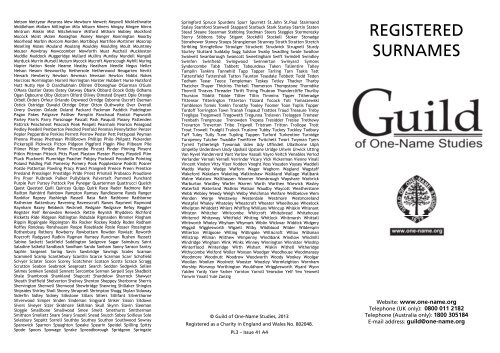 Registered surnames - The Guild of One-Name Studies