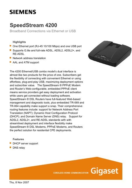 SpeedStream 4200 - The Siemens Speedstream 4200 Info Dump