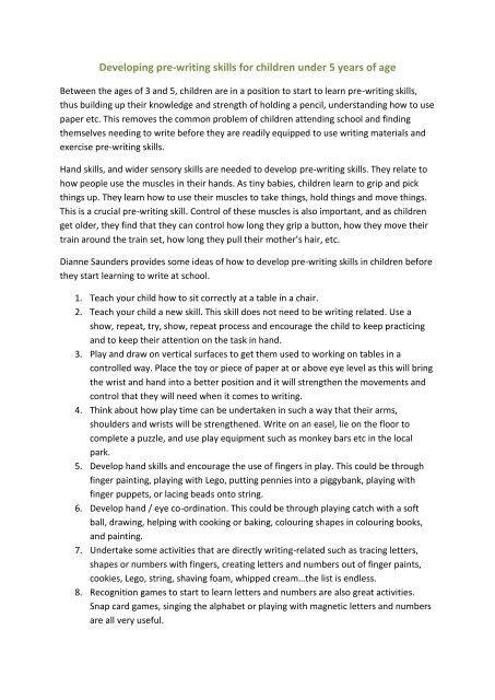 Developing pre-writing skills for children under 5 years of age