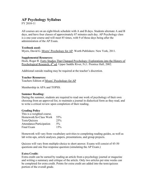AP Psychology Syllabus - Central CUSD 4