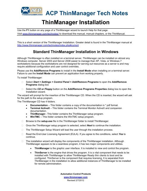 Install ThinManager