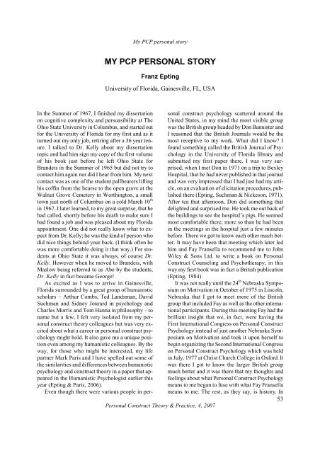 MY PCP PERSONAL STORY - PCP-net