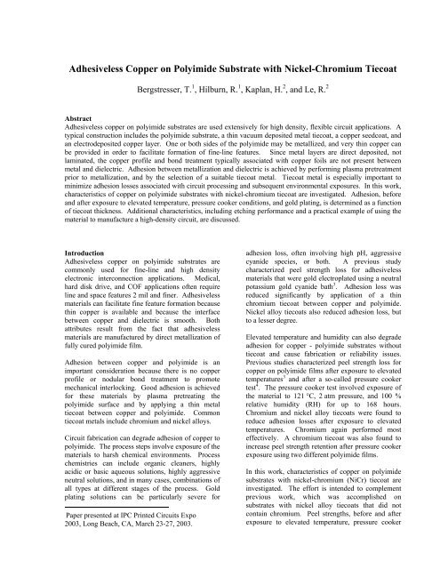 Adhesiveless Copper on Polyimide Substrate with Nickel-Chromium ...