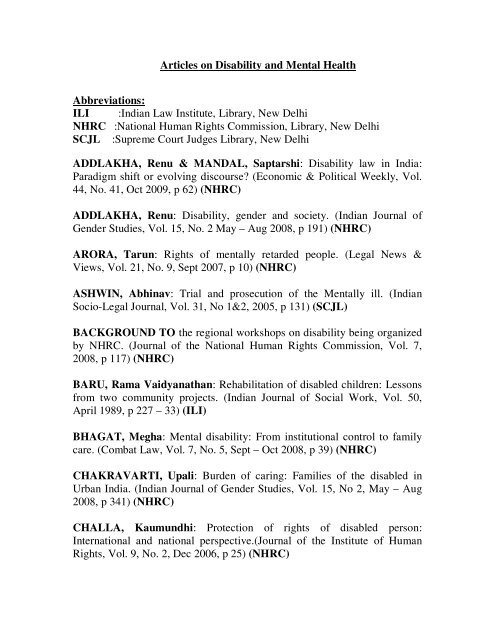 Articles on Disability and Mental Health - National Human Rights ...