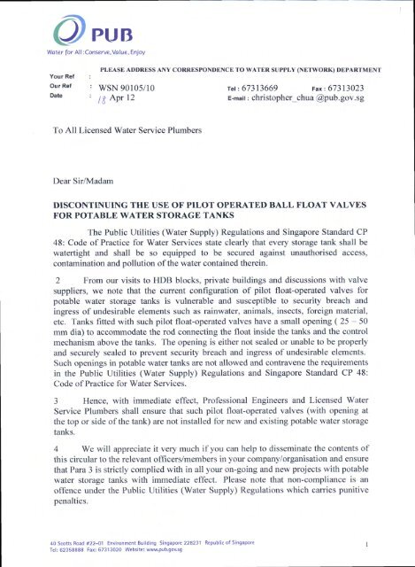 on Discontinuing the Use of Pilot-Operated Ball-Float Valves For - PUB
